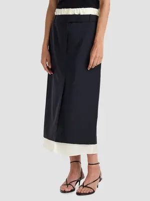 RÓHE Boxer Detail Virgin Wool-mohair Midi Skirt - Navy