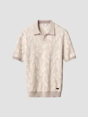 Eton Jacquard Knit Polo Sweater - Beige