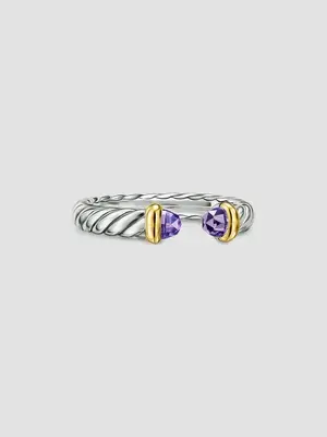 David Yurman Petite Cable Open Ring In Sterling Silver - Amethyst