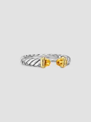 David Yurman Petite Cable Open Ring In Sterling Silver Citrine