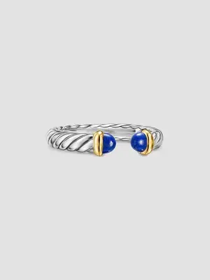David Yurman Petite Cable Open Ring In Sterling Silver - Lapis Lazuli