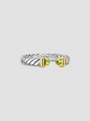 David Yurman Petite Cable Open Ring In Sterling Silver - Peridot