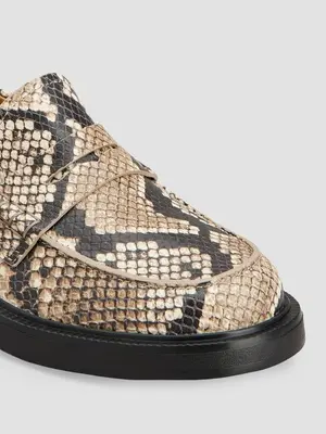 TOD'S Snakeskin-print Leather Penny Loafers - Natural