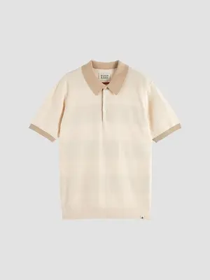 Scotch & Soda Textured Cotton Knit Polo Shirt - Eggshell