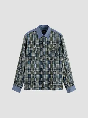Scotch & Soda Patchwork Flannel Relaxed-fit Button-front Shirt - Thyme Patch
