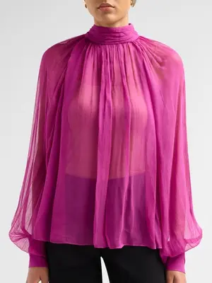 Ronny Kobo Zenia Draped Sheer Blouse