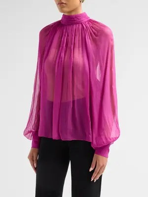 Ronny Kobo Zenia Draped Sheer Blouse