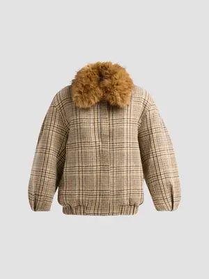 Ronny Kobo Savannah Tweed Faux Fur Collar Jacket