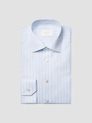 Eton Elevated Striped Cotton Contemporary-fit Shirt - Blue