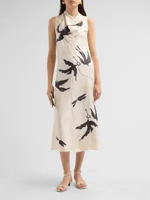 Altuzarra Lucie Bird-print Silk Midi Dress