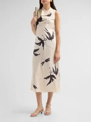 Altuzarra Lucie Bird-print Silk Midi Dress