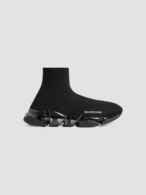 Balenciaga Speed 2.0 Full Clear Sole Knit Sneakers - Black