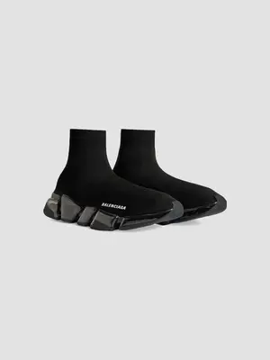 Balenciaga Speed 2.0 Full Clear Sole Knit Sneakers - Black