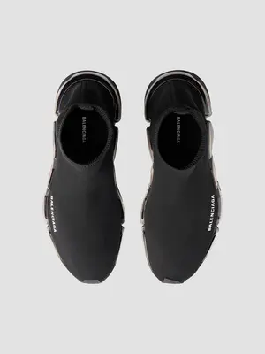 Balenciaga Speed 2.0 Full Clear Sole Knit Sneakers - Black