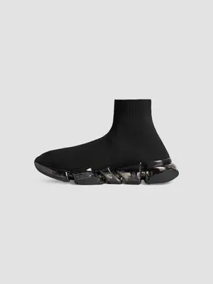 Balenciaga Speed 2.0 Full Clear Sole Knit Sneakers - Black