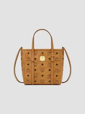 Mcm Mini Toni Visetos Cotton Shopper Tote Bag - Cognac