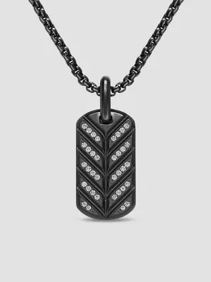 David Yurman Chevron Fluorescent Tag In Titanium With Diamonds, 27mm - Black