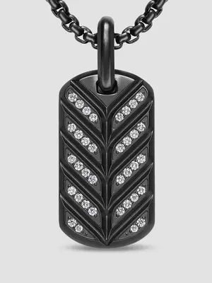 David Yurman Chevron Fluorescent Tag In Titanium With Diamonds, 27mm