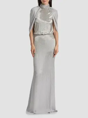 Oscar De La Renta Bugle-beaded Ombré Silk Georgette Open Back Gown