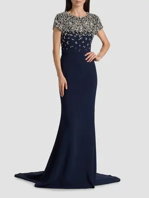 Oscar De La Renta Crystal-embroidered Cap-sleeve Gown