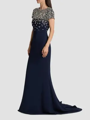 Oscar De La Renta Crystal-embroidered Cap-sleeve Gown