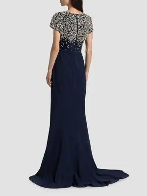 Oscar De La Renta Crystal-embroidered Cap-sleeve Gown