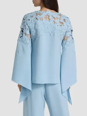 Oscar De La Renta Floral-embroidered Stretch-silk Cape-sleeve Blouse