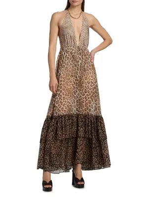 Ramy Brook Milena Colorblocked Leopard Maxi Dress - Light Leopard