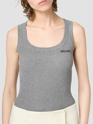 Miu Miu Cotton Knit Tank Top - Grey