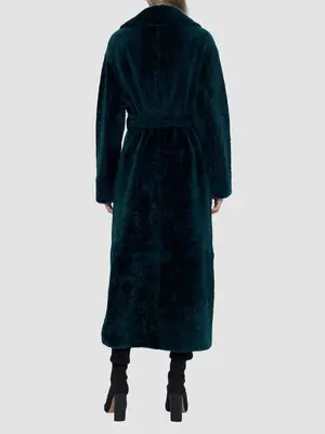 Gorski Reversible Textured Shearling Lamb Coat With Side Slits Belt - Emerald