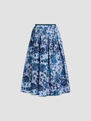 Prabal Gurung Pleated Floral Cotton-blend Midi-skirt - Blue Multi