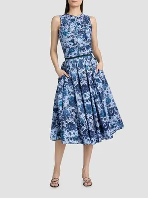 Prabal Gurung Pleated Floral Cotton-blend Midi-skirt