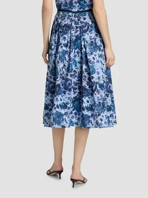 Prabal Gurung Pleated Floral Cotton-blend Midi-skirt