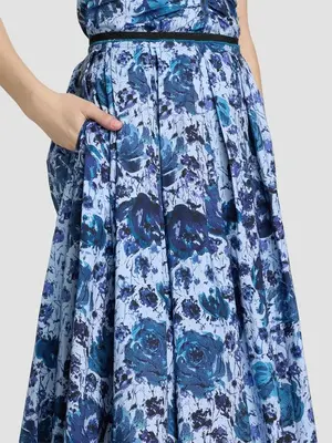 Prabal Gurung Pleated Floral Cotton-blend Midi-skirt