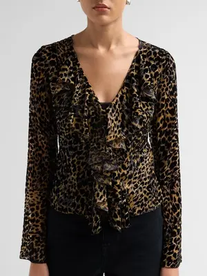 Ronny Kobo Marian -print Ruffled Top - Leopard