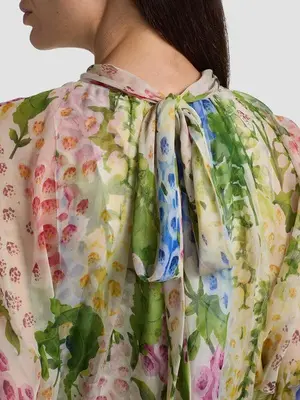 Oscar De La Renta Sheer Foxgloves Silk Chiffon Long-sleeve Minidress