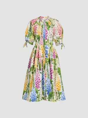Oscar De La Renta Floral Stretch-cotton Poplin Midi-dress