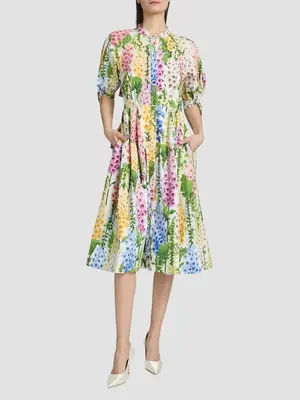 Oscar De La Renta Floral Stretch-cotton Poplin Midi-dress