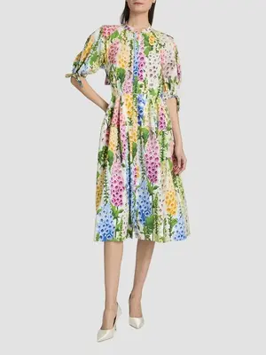 Oscar De La Renta Floral Stretch-cotton Poplin Midi-dress