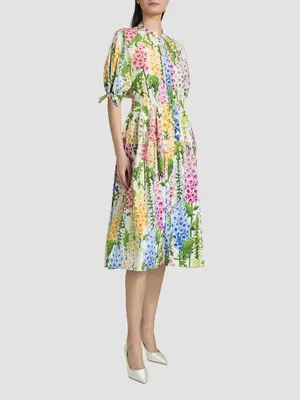 Oscar De La Renta Floral Stretch-cotton Poplin Midi-dress