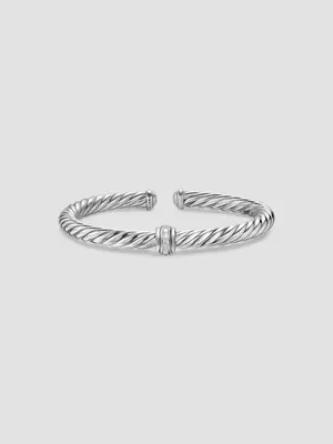 David Yurman Cable Flex Center Station Bracelet In Sterling - Diamond