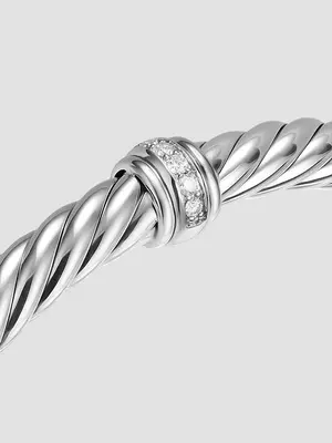 David Yurman Cable Flex Center Station Bracelet In Sterling - Diamond