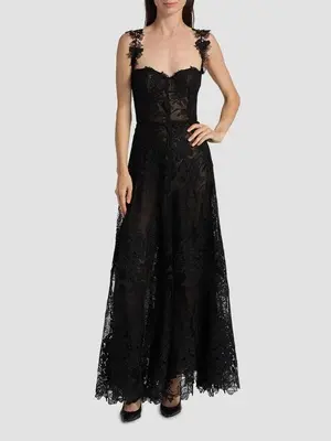 Oscar De La Renta Foxgloves Guipure Lace Gown