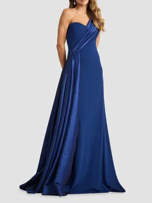 Tadashi Shoji One-shoulder Taffeta-trim Crepe Gown