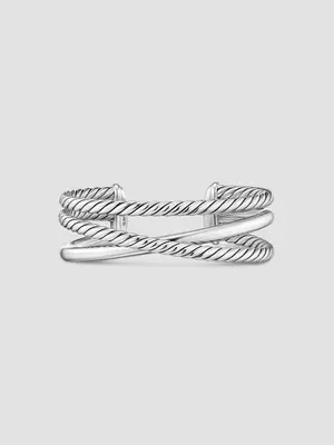 David Yurman Bold Crossover Three Row Cuff Bracelet In Sterling 19mm