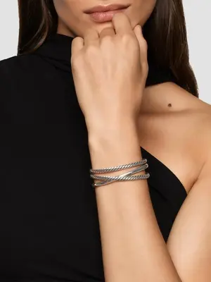 David Yurman Bold Crossover Three Row Cuff Bracelet In Sterling 19mm