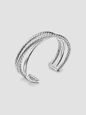 David Yurman Bold Crossover Three Row Cuff Bracelet In Sterling 19mm