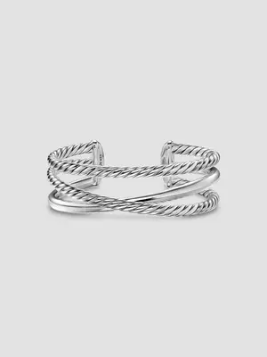 David Yurman Bold Crossover Three Row Cuff Bracelet In Sterling 19mm