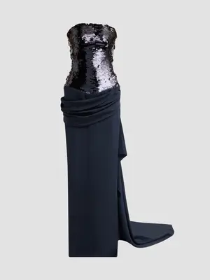 Prabal Gurung Strapless Sequin & Draped Crepe Gown - Navy