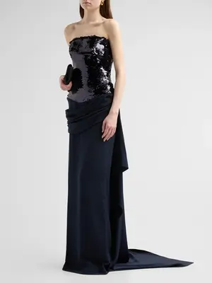 Prabal Gurung Strapless Sequin & Draped Crepe Gown